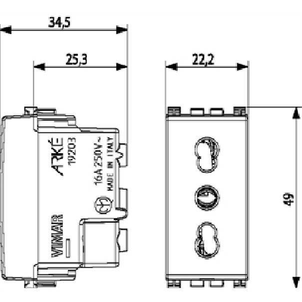VIMAR VIMAR ARKE - PRESA BIPASSO 2P+T 16A P17/11 COLORE GRIGIO 19203