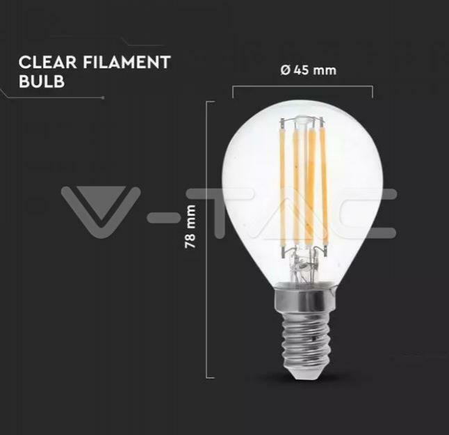 V-TAC V-TAC LAMPADINA LED A SFERA E14 6W 2700K P45 FILAMENTO VT-2466 2845